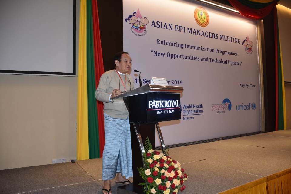 Union Minister Dr. Myint Htwe delives the opening remarks at "Asian EPI ...